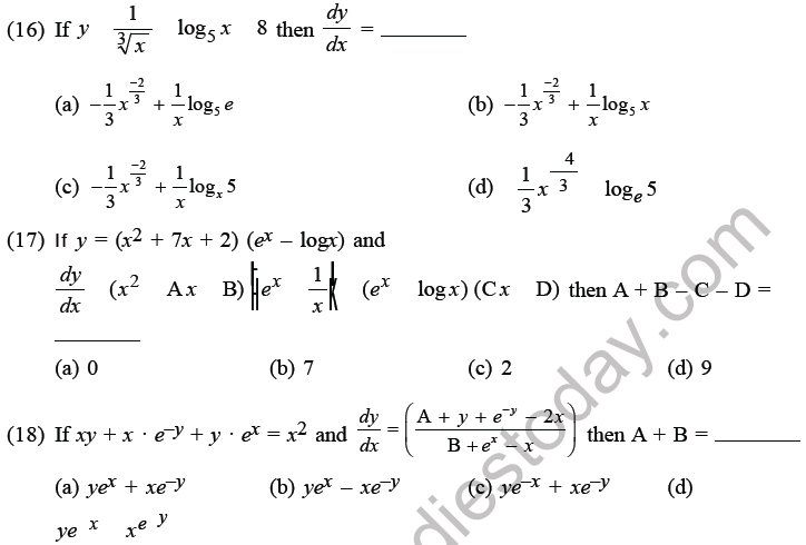 JEE Mathematics Application of Derivatives MCQs Set D with Answers
